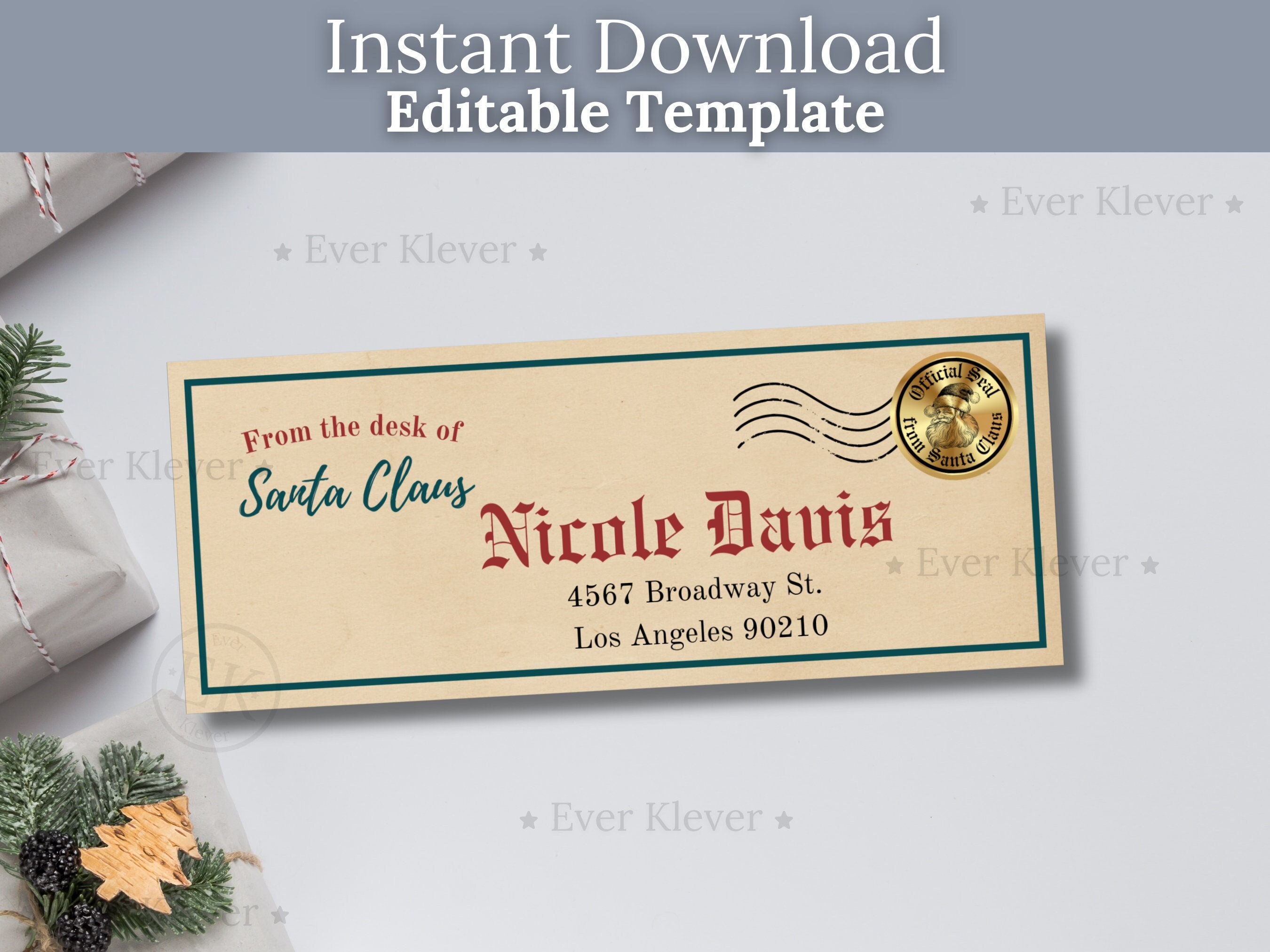 Editable Santa Envelope, Letter From Santa, Envelope Liner Template ...