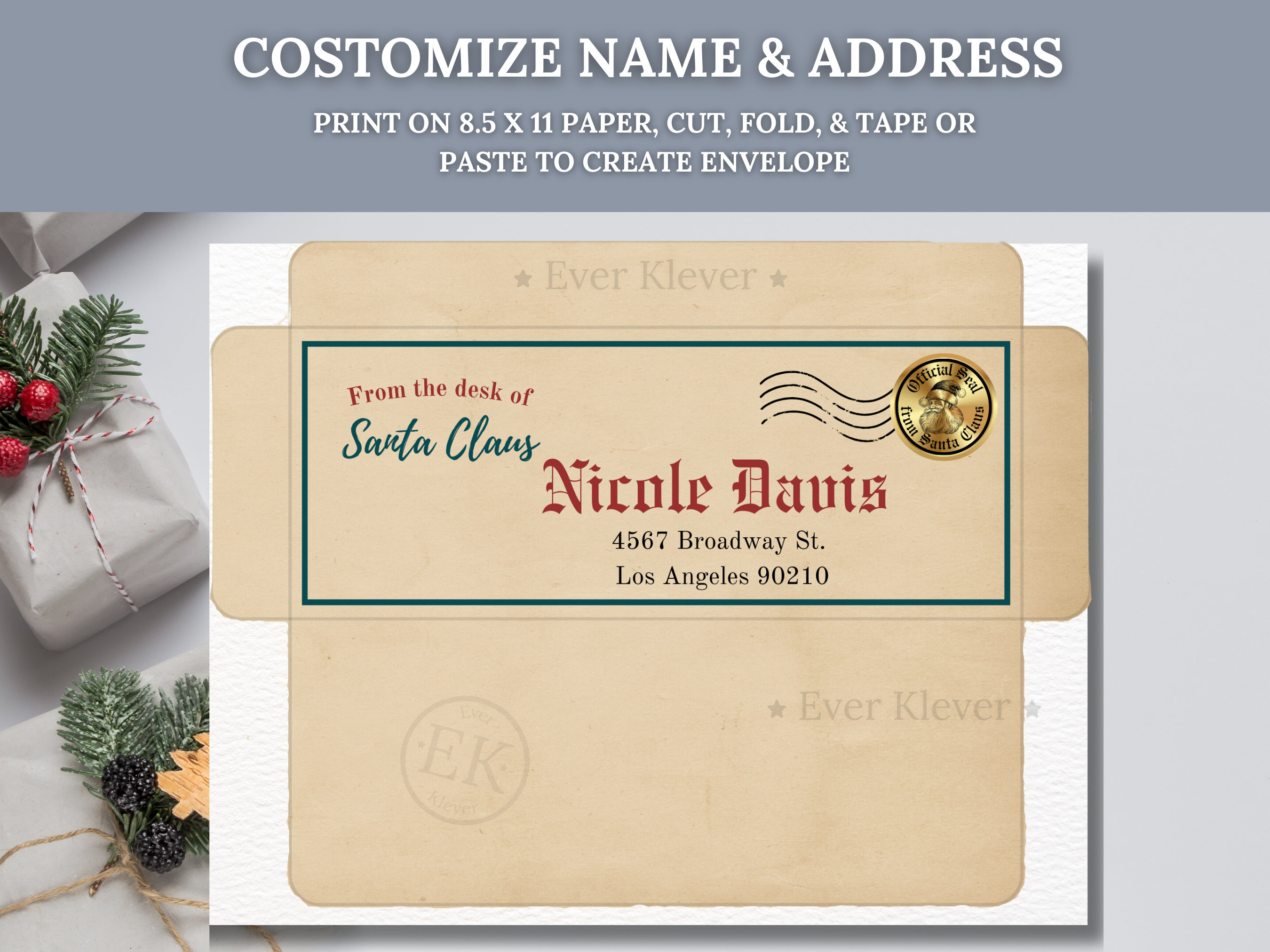 Editable Santa Envelope, Letter From Santa, Envelope Liner Template ...