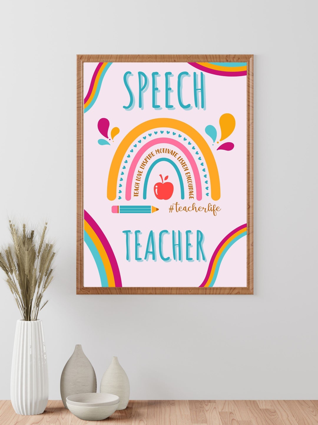 SLP- Speech Teacher Rainbow Poster Print- Speech Language Pathologist ...