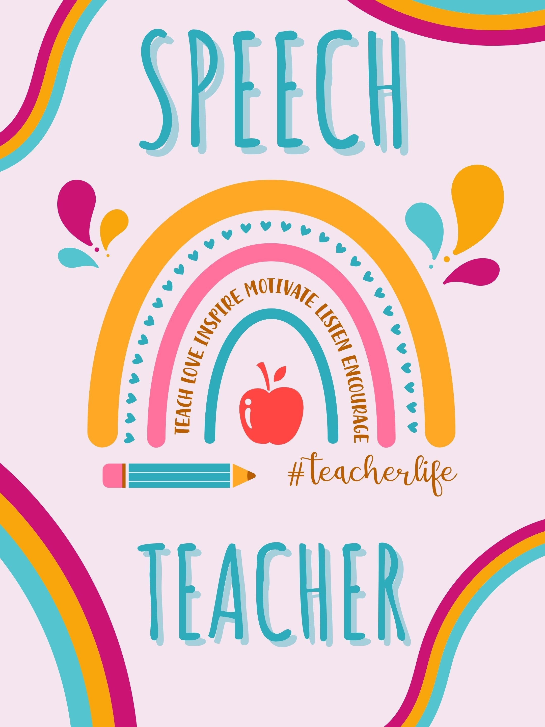 SLP- Speech Teacher Rainbow Poster Print- Speech Language Pathologist ...