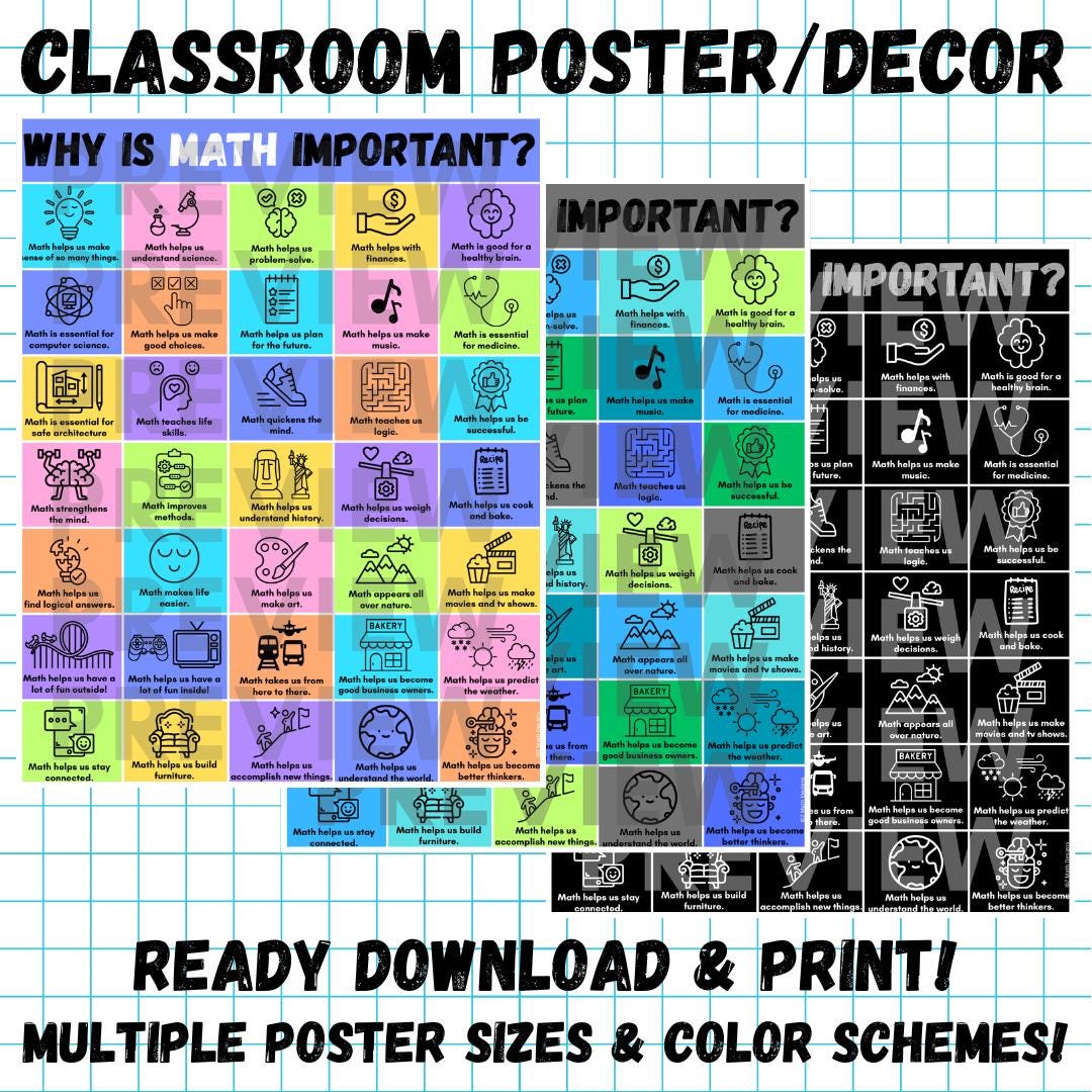 Why is Math Important? Poster Set | 3 Color Schemes | 32 Real-world ...