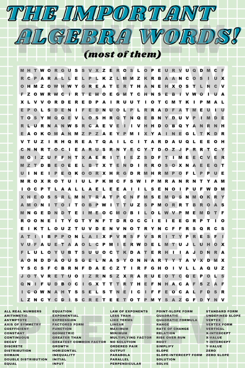 Algebra Key Words / Math Key Words Word Search Classroom Poster Wall ...