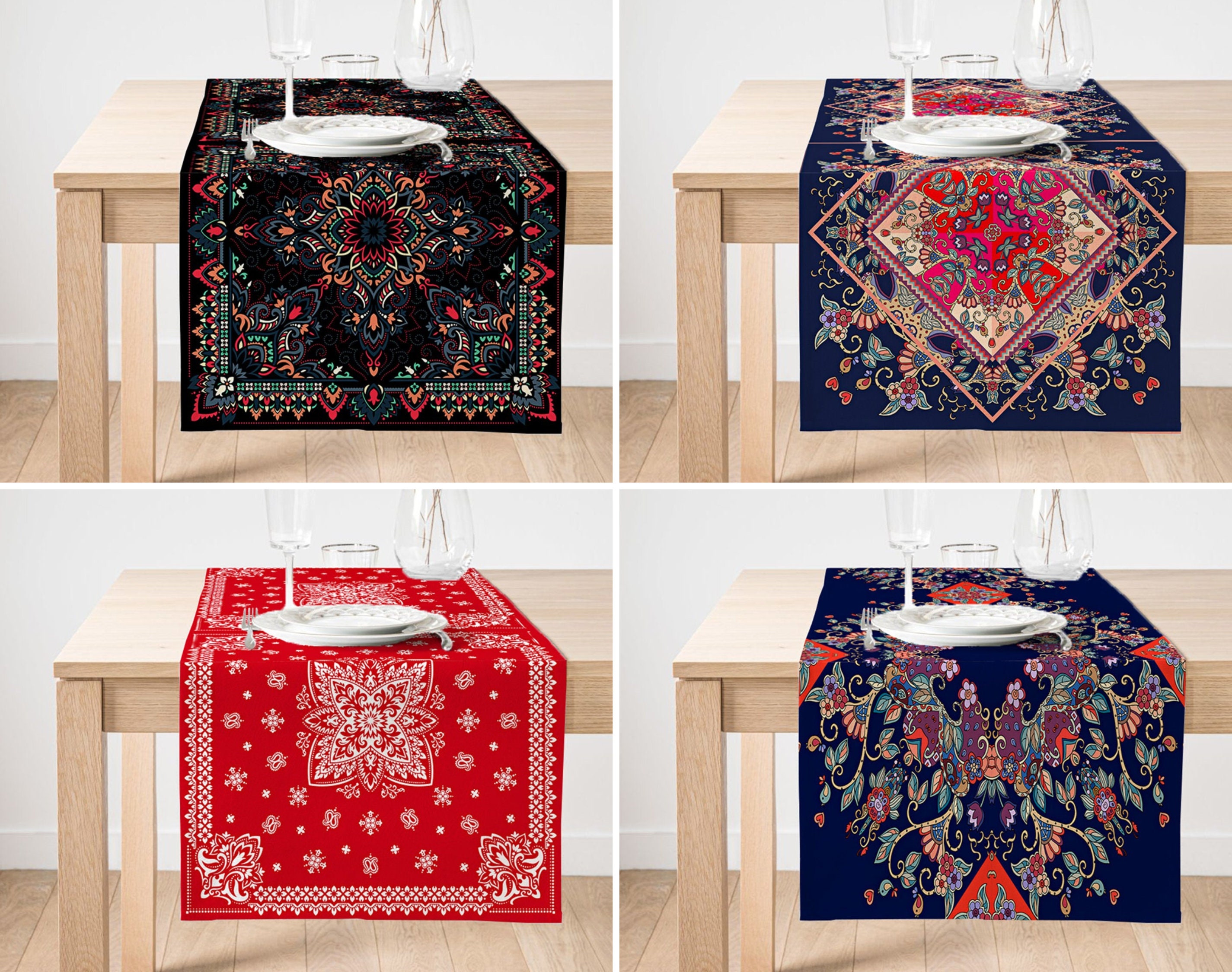 Kilim Pattern Table Runner, Bohemian Table Linen, Cultural Table Decor ...