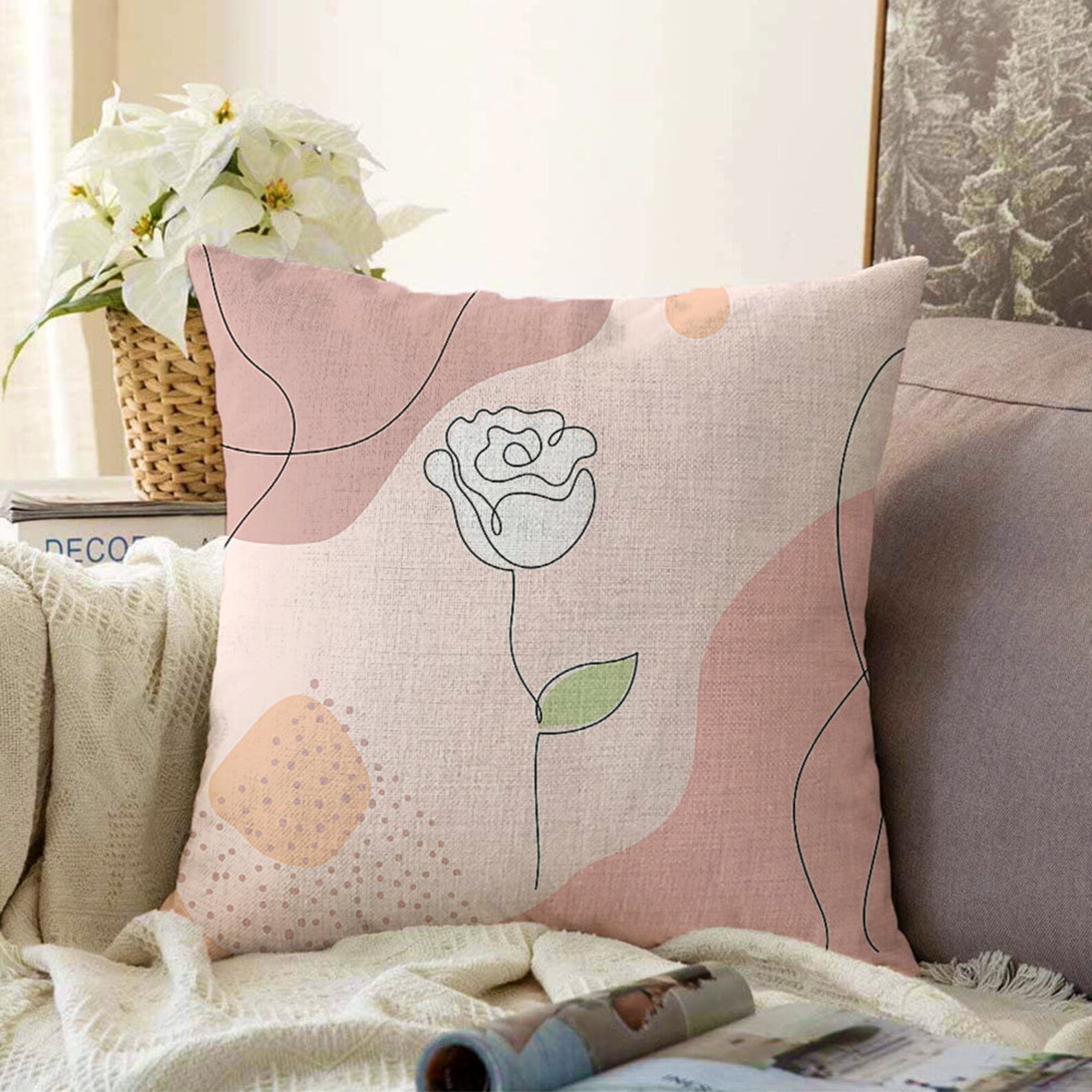Abstract Line Art Pillow Cover, Woman Face Pattern Cushion Cover ...