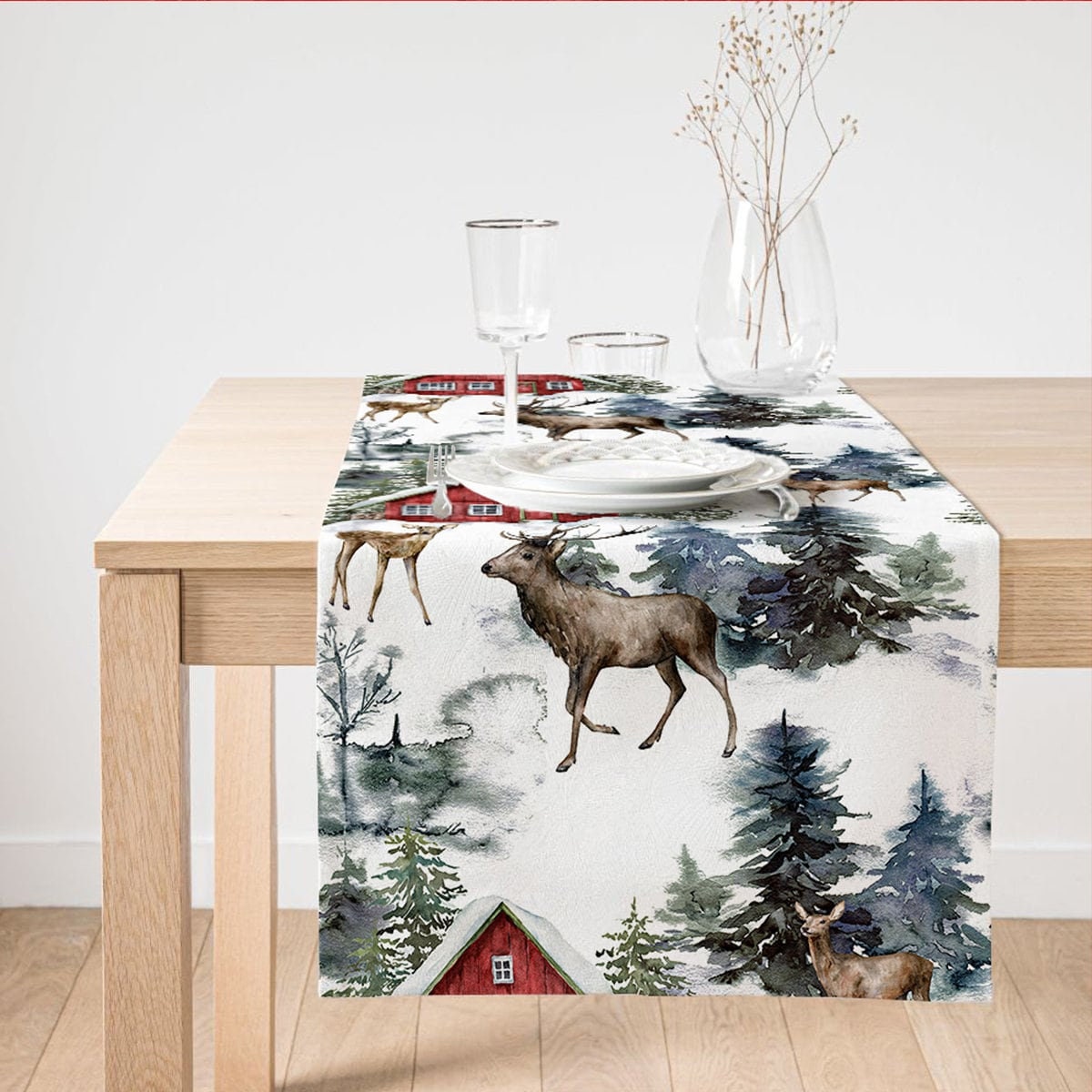 Christmas Table Runner, Deer Table Runner, Snowy Landscape Table Runner ...