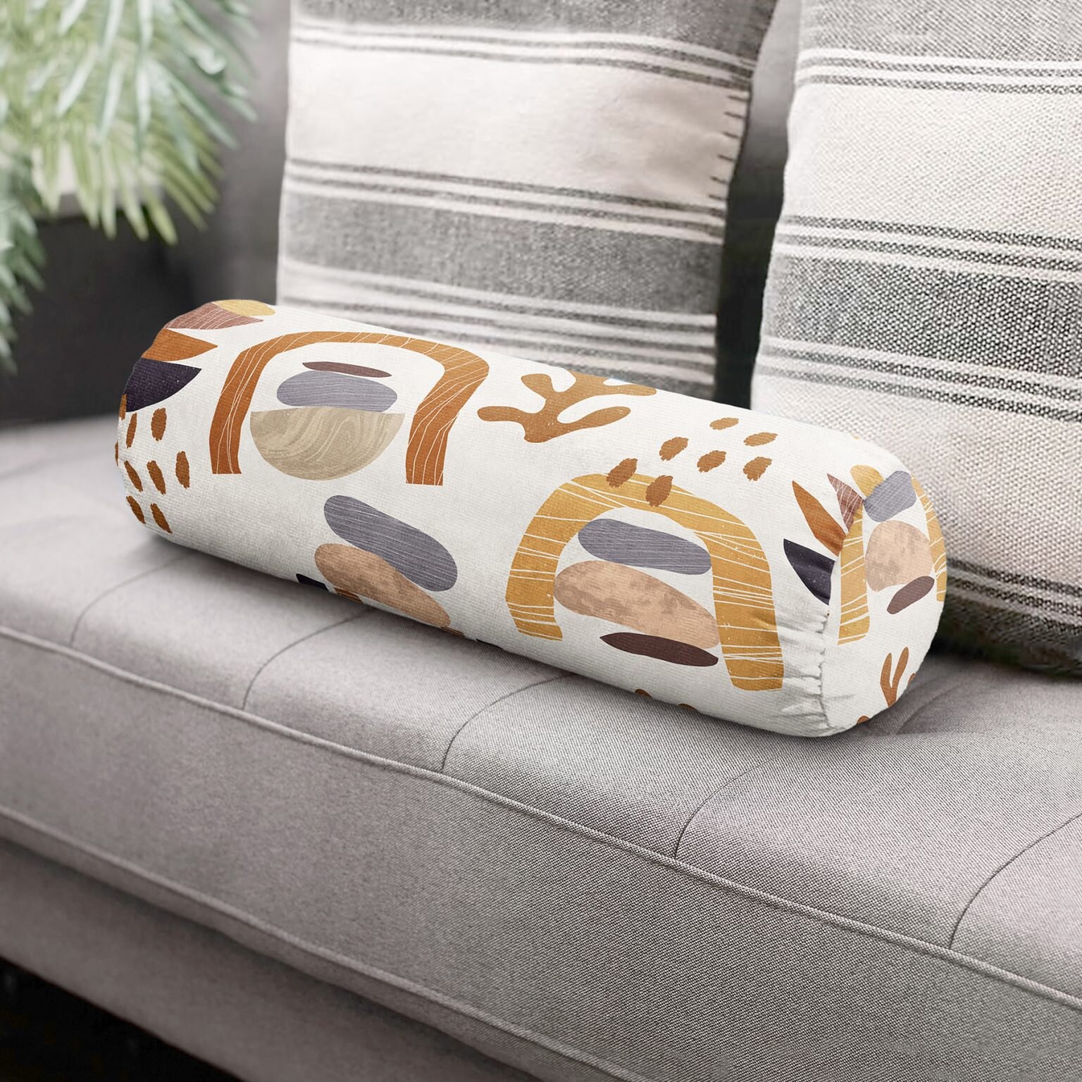 Boho Bolster Pillow, Abstract Cylindrical Pillow, Minimalist Bolster ...