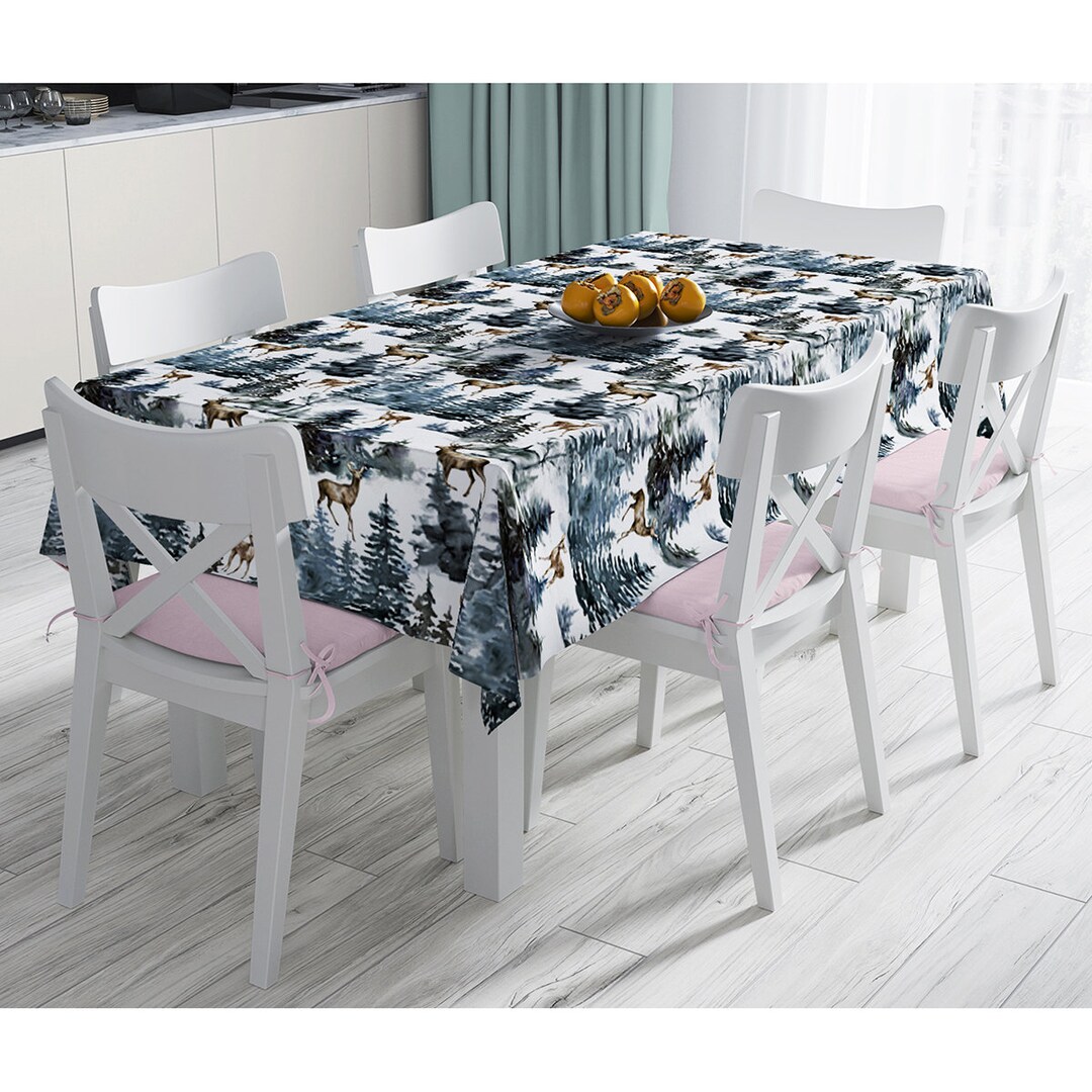 Winter Design Tablecloths, Watercolor Winter Forest Table Cloth ...