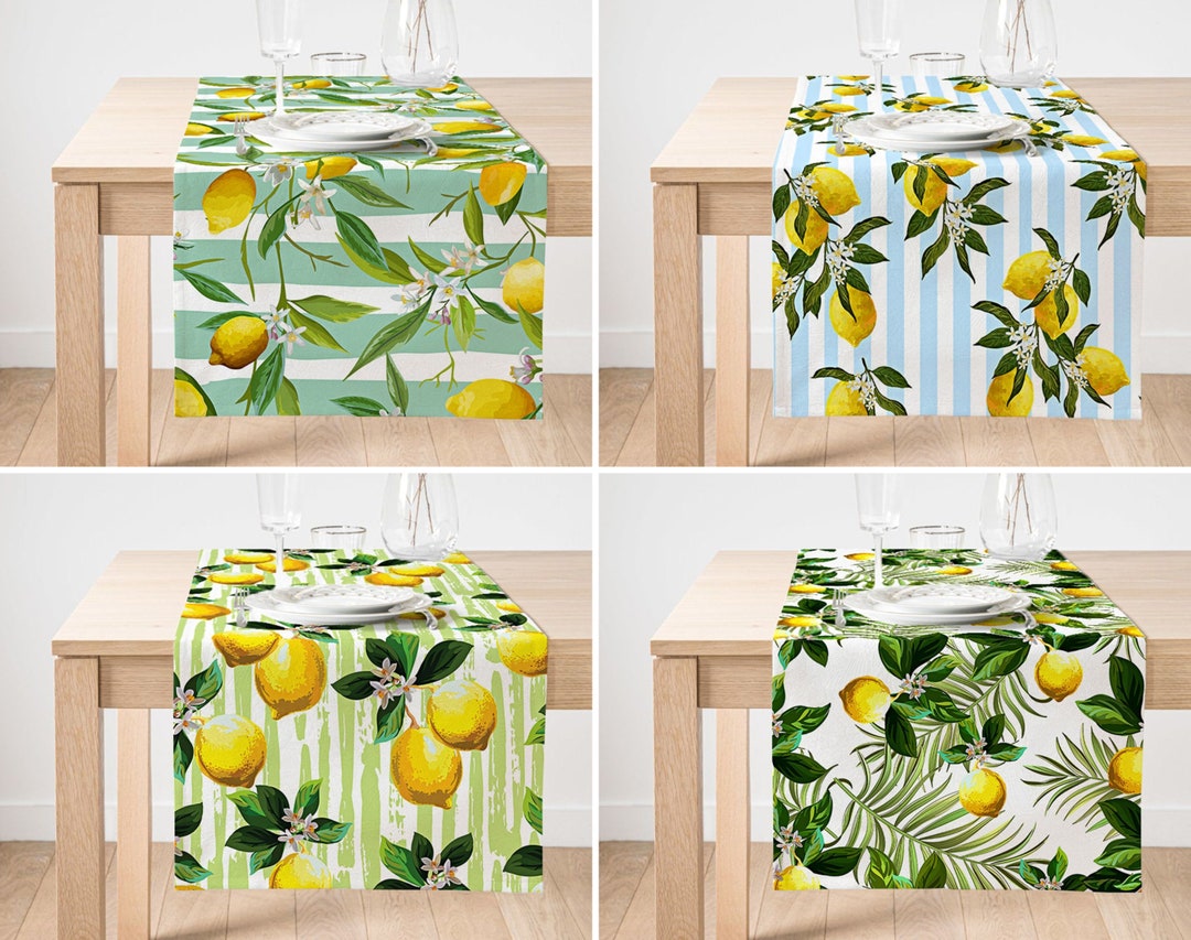 Lemon Accent Table Runner, Outdoor Lemon Table Cover, Lemon Home Decor ...