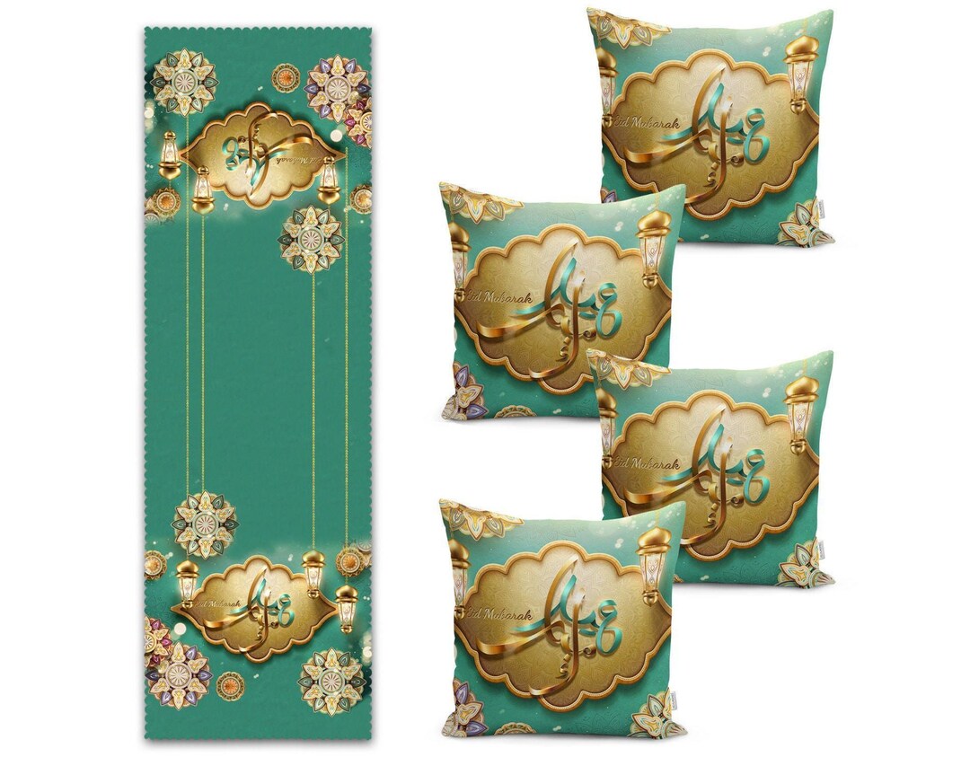 Arabic Calligraphy Cushion Covers Set - Ramadan Decor With Green Table ...