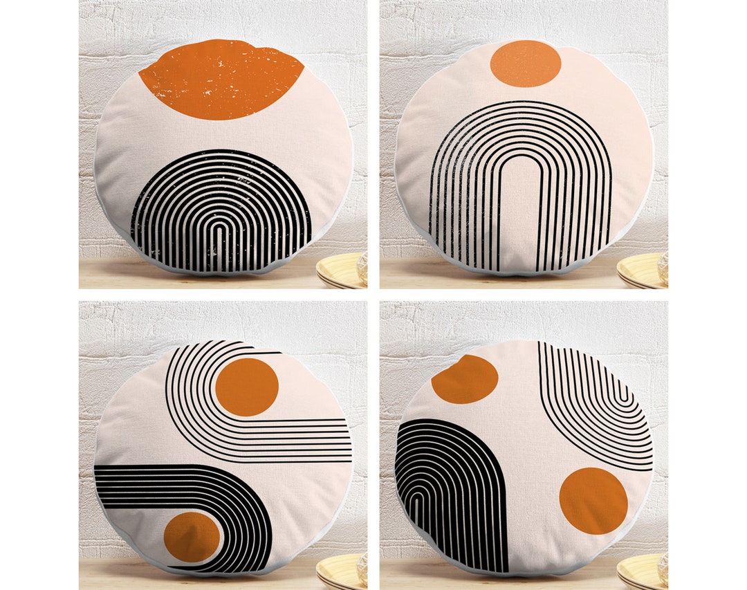 Round Decorative Pillow: Mid Century Boho Style (velvet Cover) - Etsy