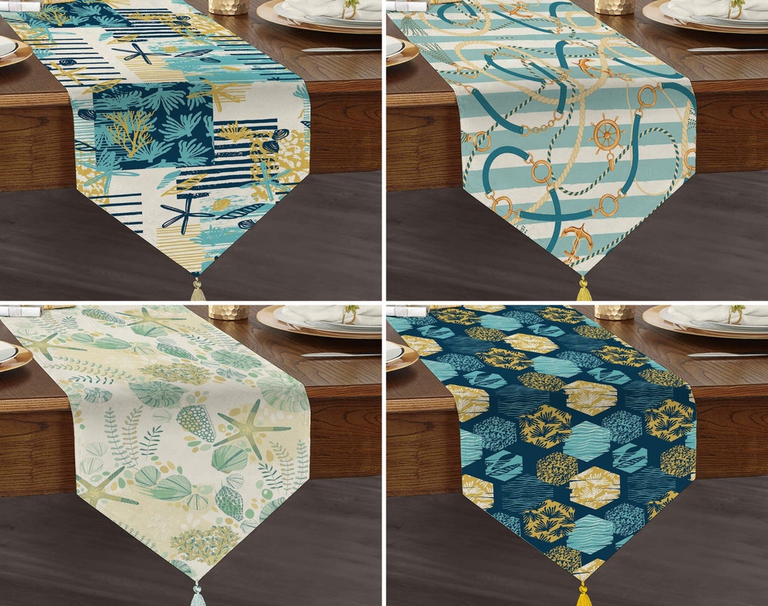 Starfish Design Triangle Runner With Tassel, Ship Wheel and Anchor ...