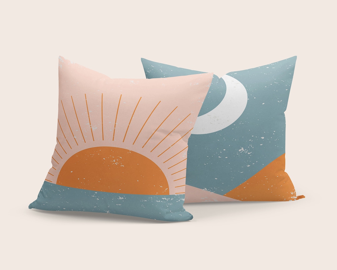 Sun & Moon Pillow Cover, Abstract Mountain Cushion Cover, Sunset Throw ...