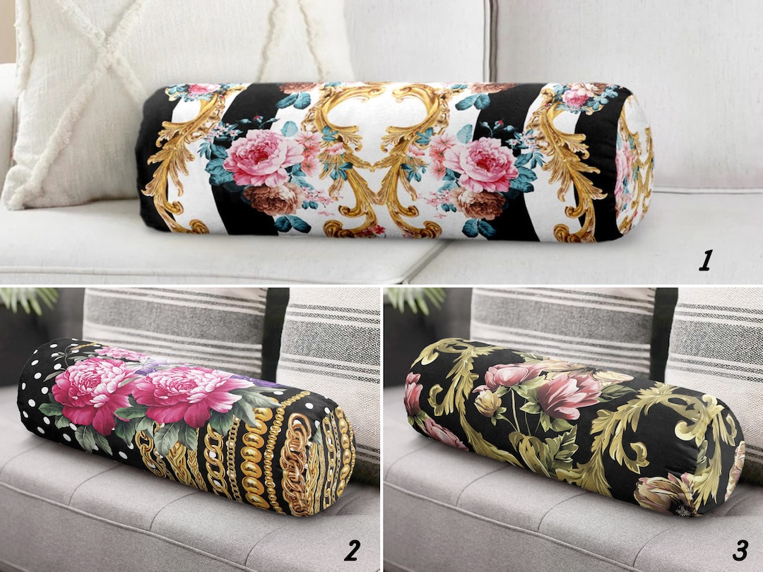 Pink Floral Bolster Cushion, Luxury Bolster Pillow, Elegant Cylindrical ...