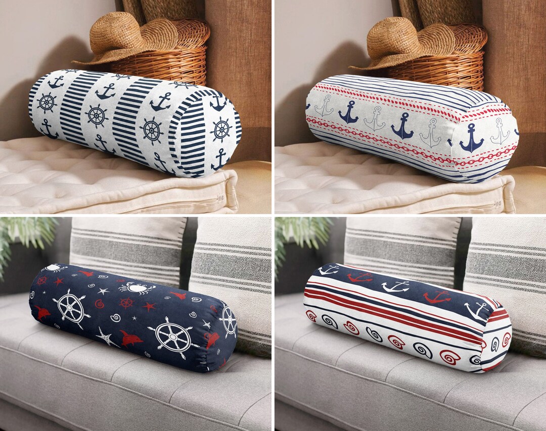 Nautical Bolster Pillow, Anchor Cylindrical Pillow, Ship Wheel Bolster ...