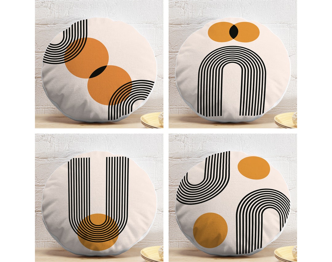 Abstract Round Pillows, Minimalist Round Cushion, Sun & Rainbow Circle ...