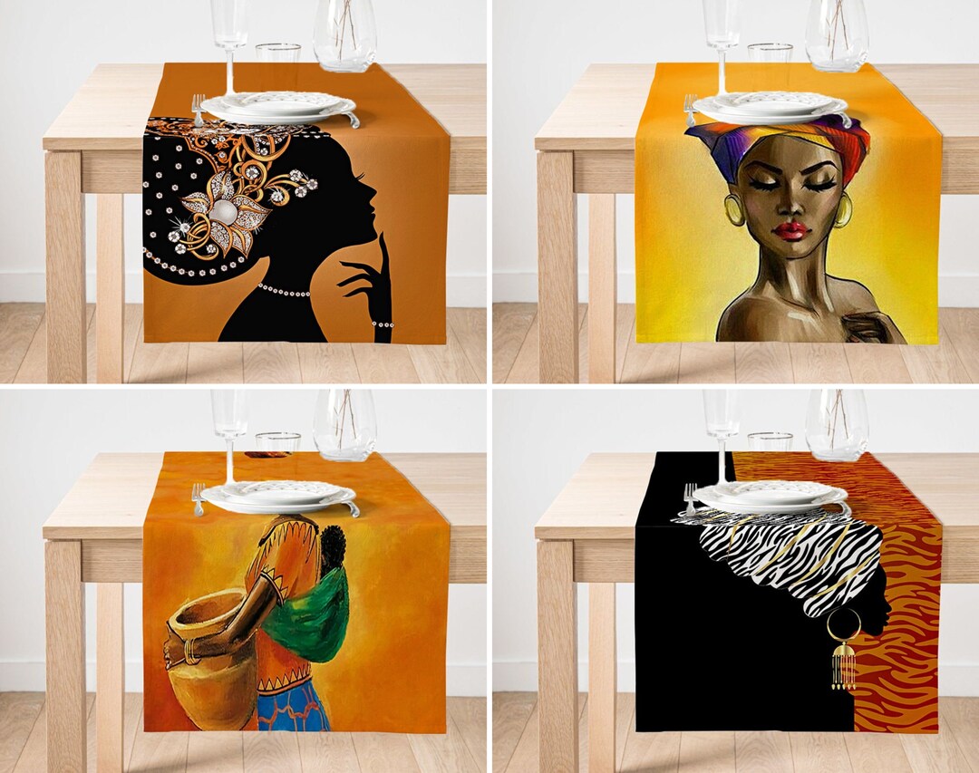 African Woman Table Runner, Black Girl Table Runner, Tribal Lady Table ...