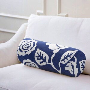 Blue White Bolster Pillow, Tile Design Bolster Cushion, Blue Floral ...