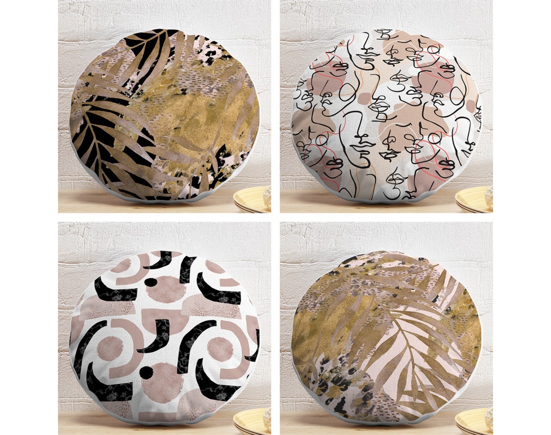 Boho Velvet Round Pillow, Abstract Face Art, Gold Leaf (with Insert) - Etsy