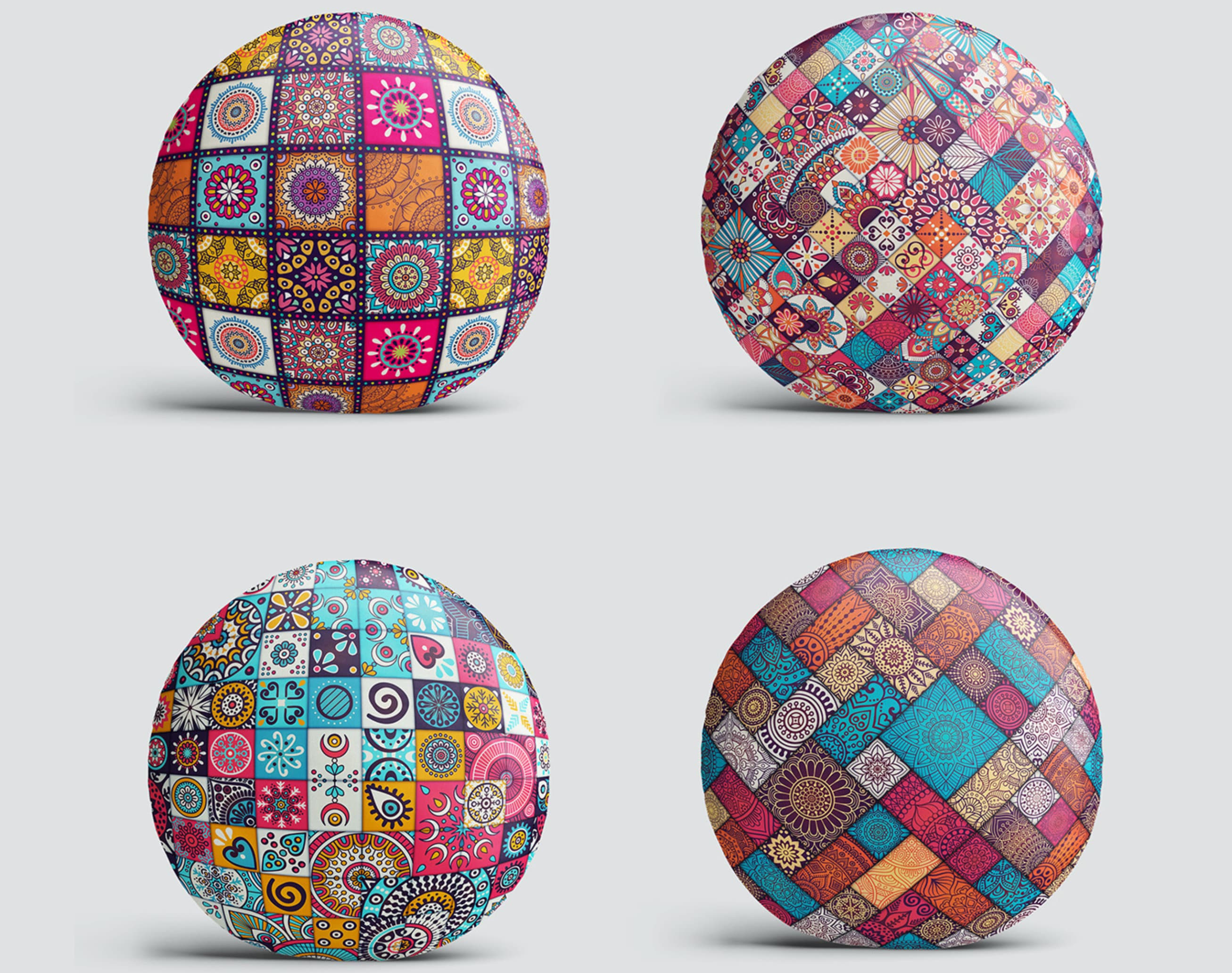 Ethnic Round Pillow, Mandalas Tessellation Circle Pillow, African ...