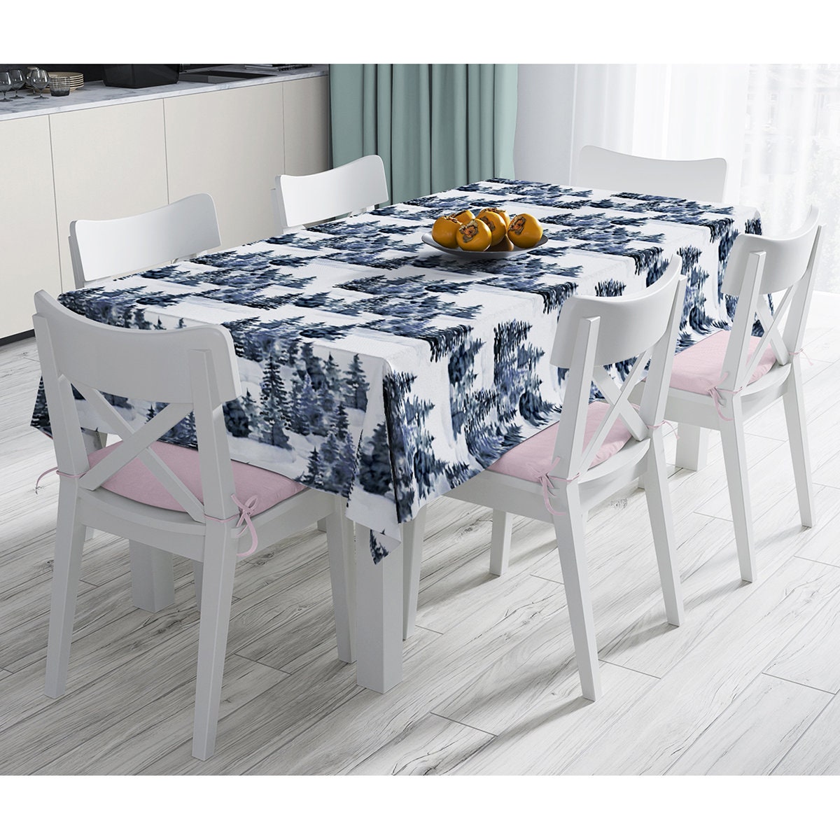 Winter Design Tablecloths, Watercolor Winter Forest Table Cloth ...