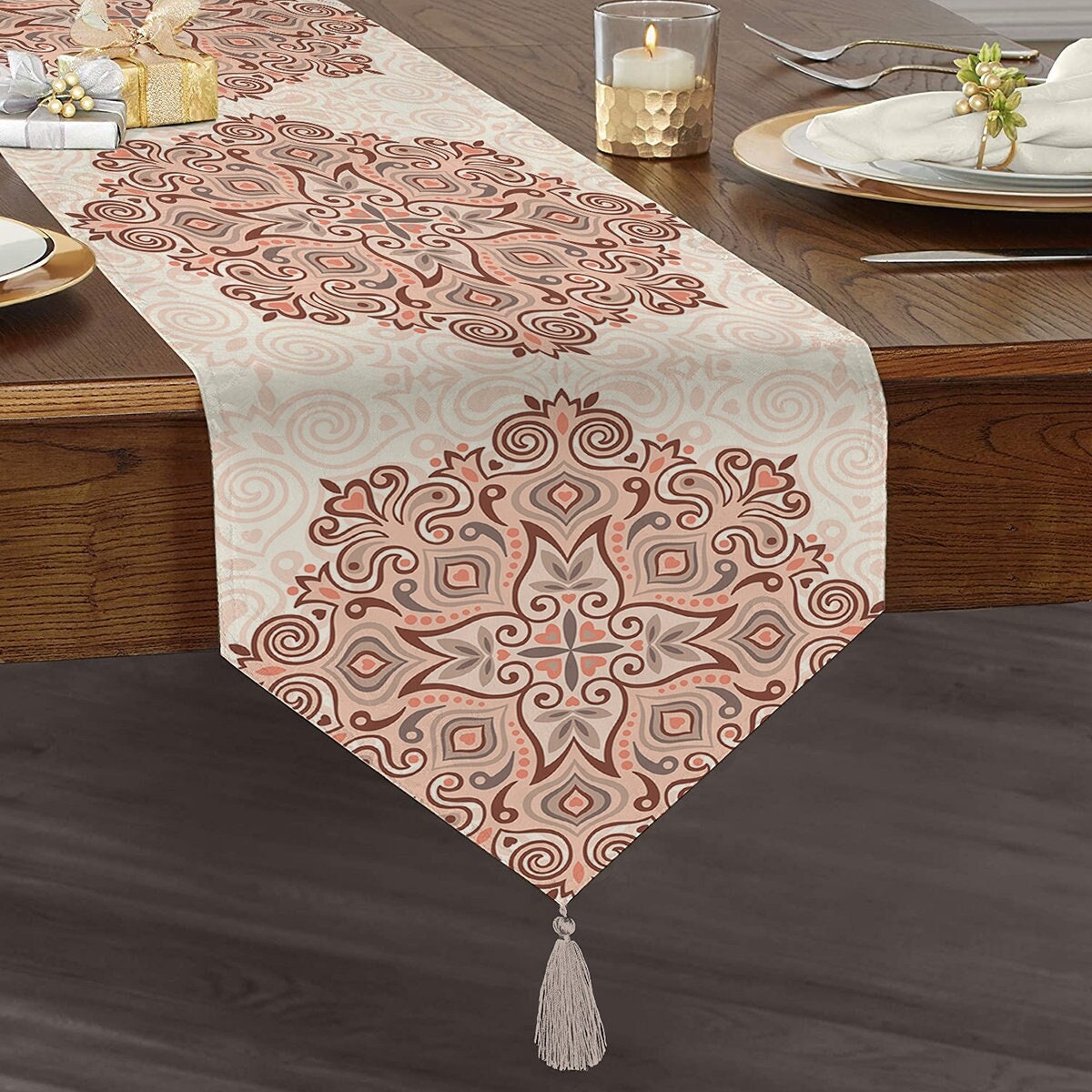 Traditional Table Runner With Tassel, Authentic Style Triangle Runner ...