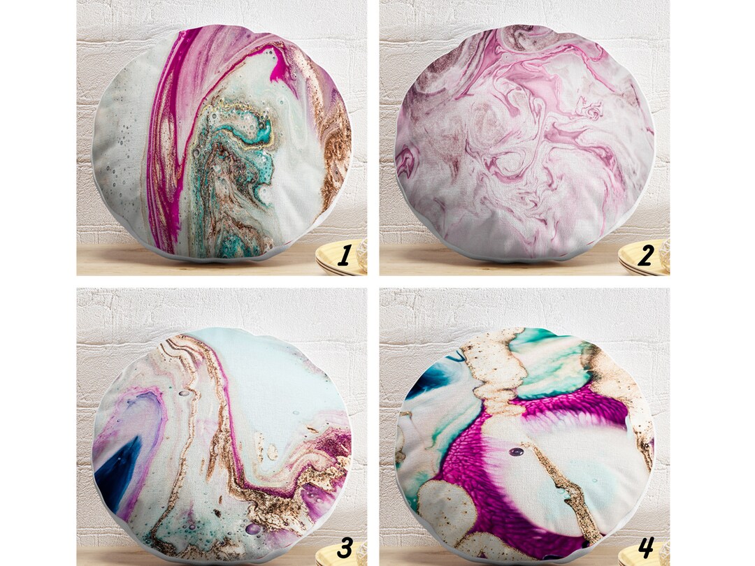 Marble Style Round Pillows, Luxury Circle Pillow With Gold Detail ...