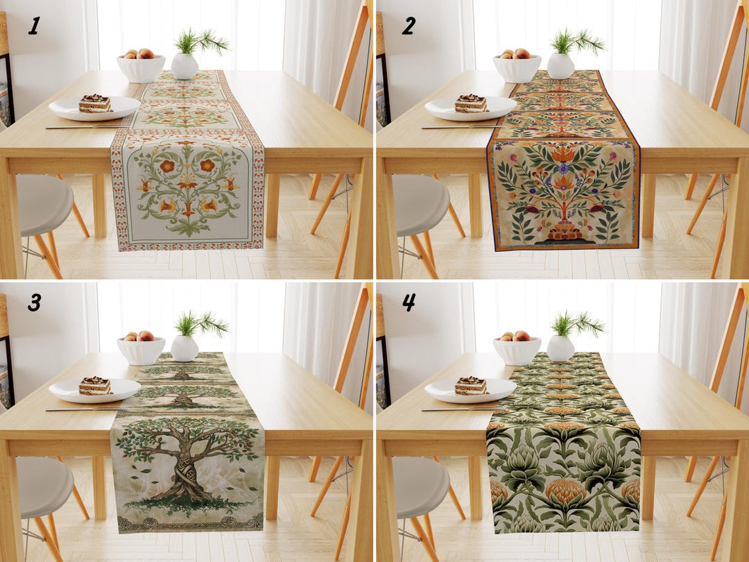 Ethnic Tree Design Table Runner, Tree of Life Table Sheet, Orange ...