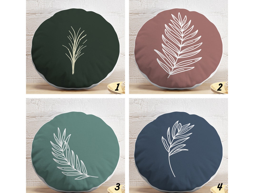 Minimalist Round Pillow: Abstract Leaf Design, Soft Velvet Texture - Etsy