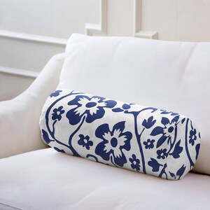 Blue White Bolster Pillow, Tile Design Bolster Cushion, Blue Floral ...