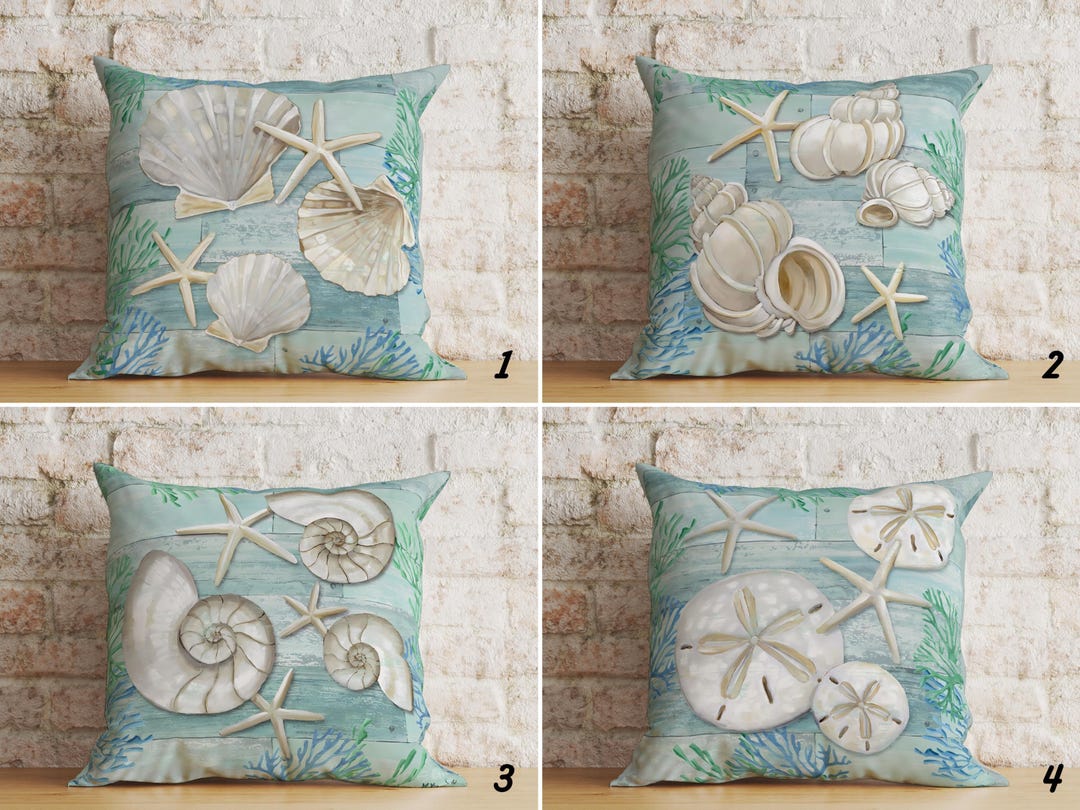Coastal Seashell Cushion Cover, Starfish, Coral (soft Velvet Blend) - Etsy