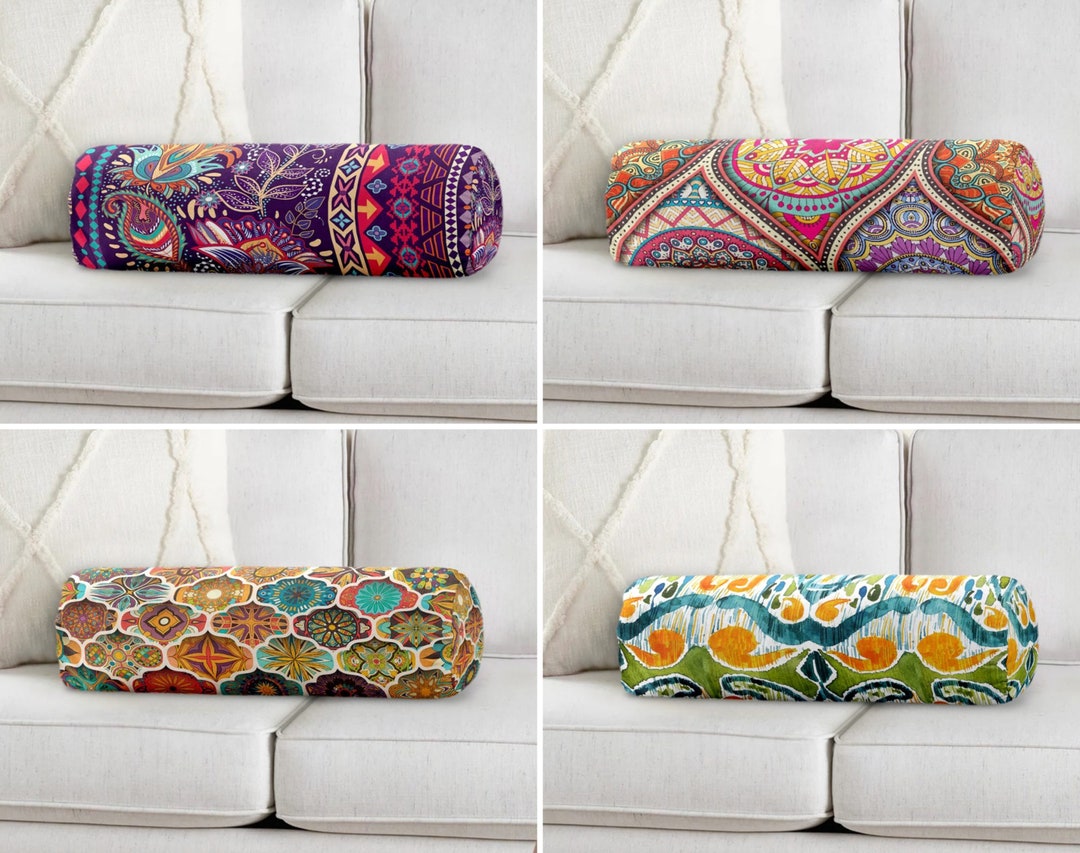 Ethnic Bolster Pillow, Mandala Pattern Bolster Cushion, Mosaic Bolster ...