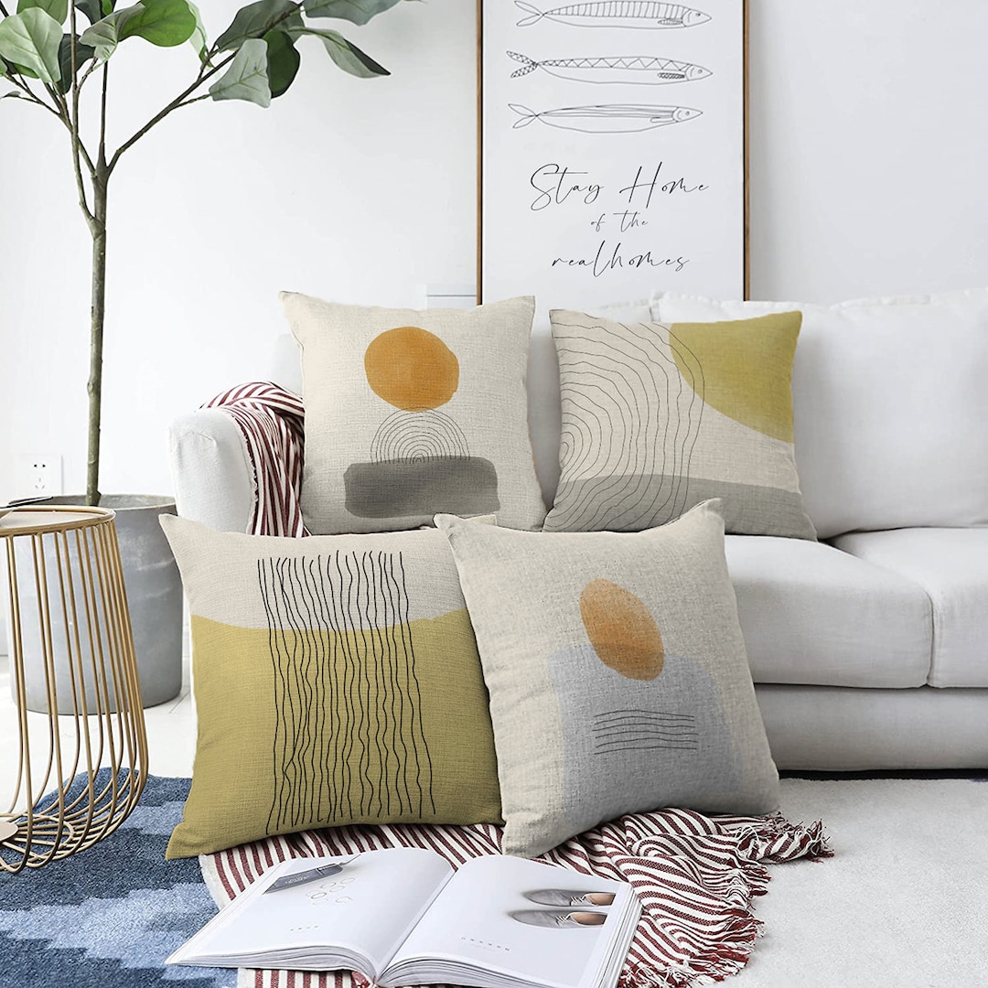 Mid Century Modern Pillow Cover, Abstract Sun Pillow Case, Mustard ...