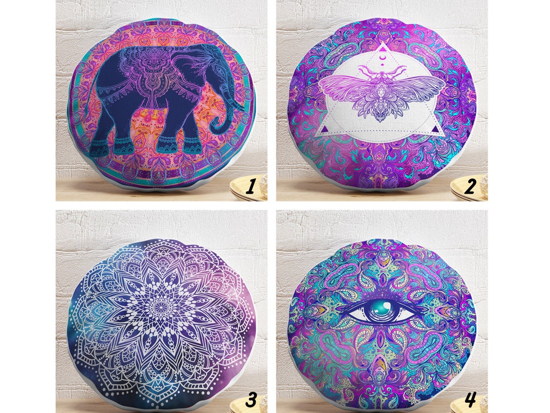 Decorative Round Pillow: Mandala Elephant Pattern (velvet Texture) - Etsy