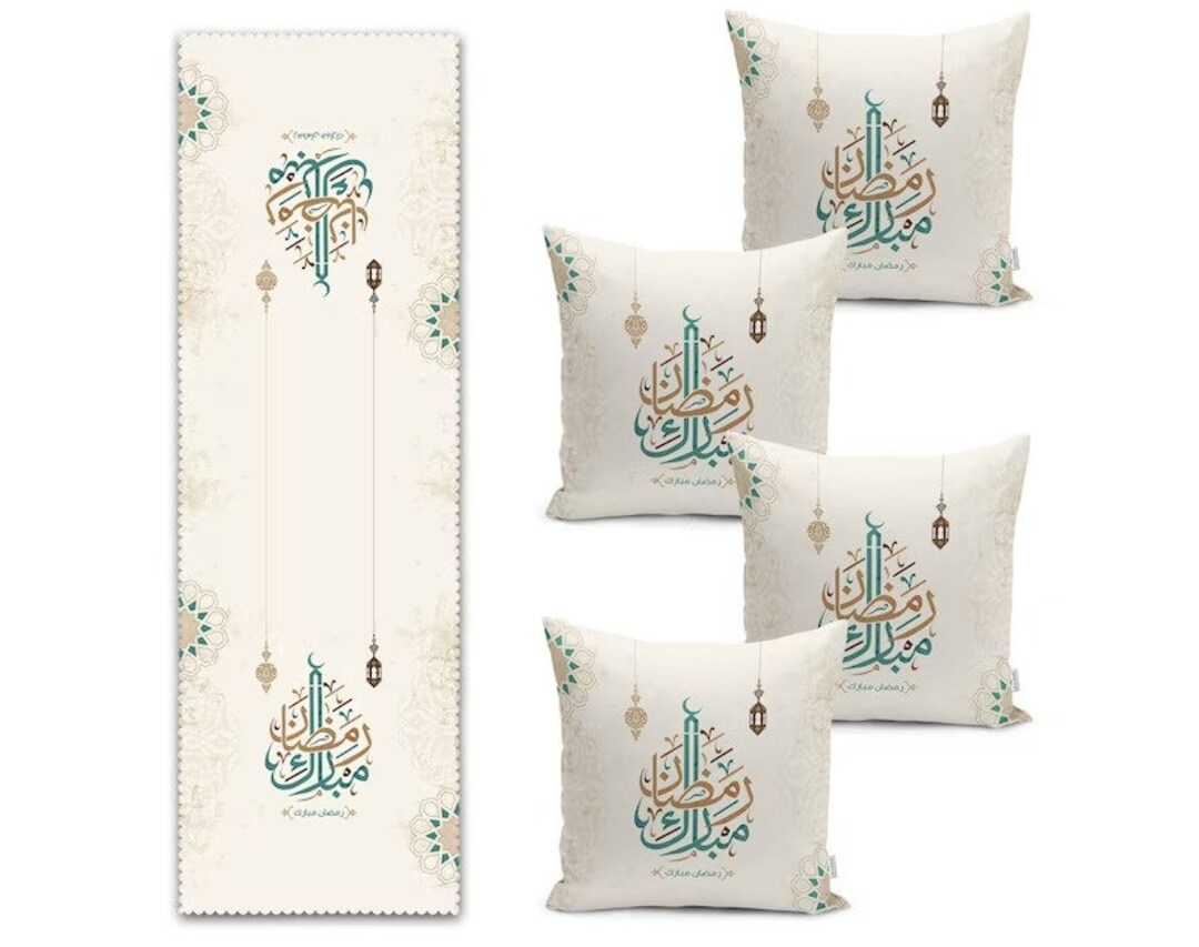Arabic Calligraphy Printing Table Runner & Pillow Shams Set, Ramadan ...