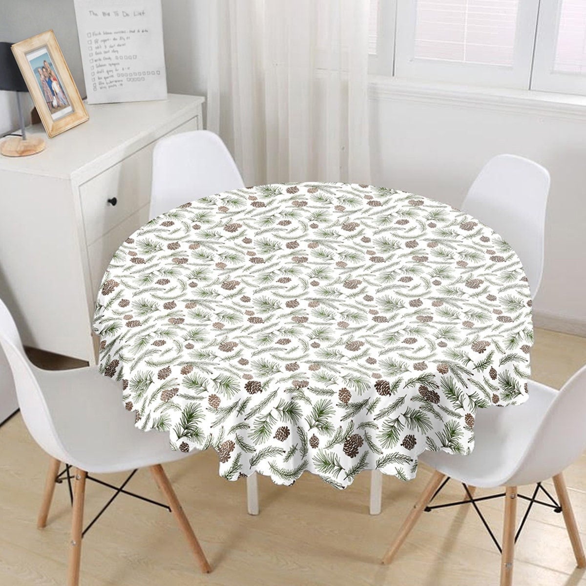 Nature Christmas Round Tablecloth, Pinecone and Pine Branches Table ...