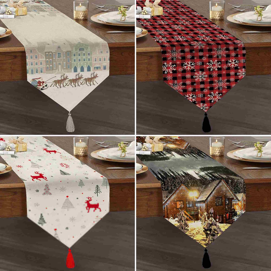 Winter Scenery Table Runner, Snowflakes Table Cover, Christmas Dining ...