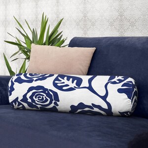 Blue White Bolster Pillow, Tile Design Bolster Cushion, Blue Floral ...