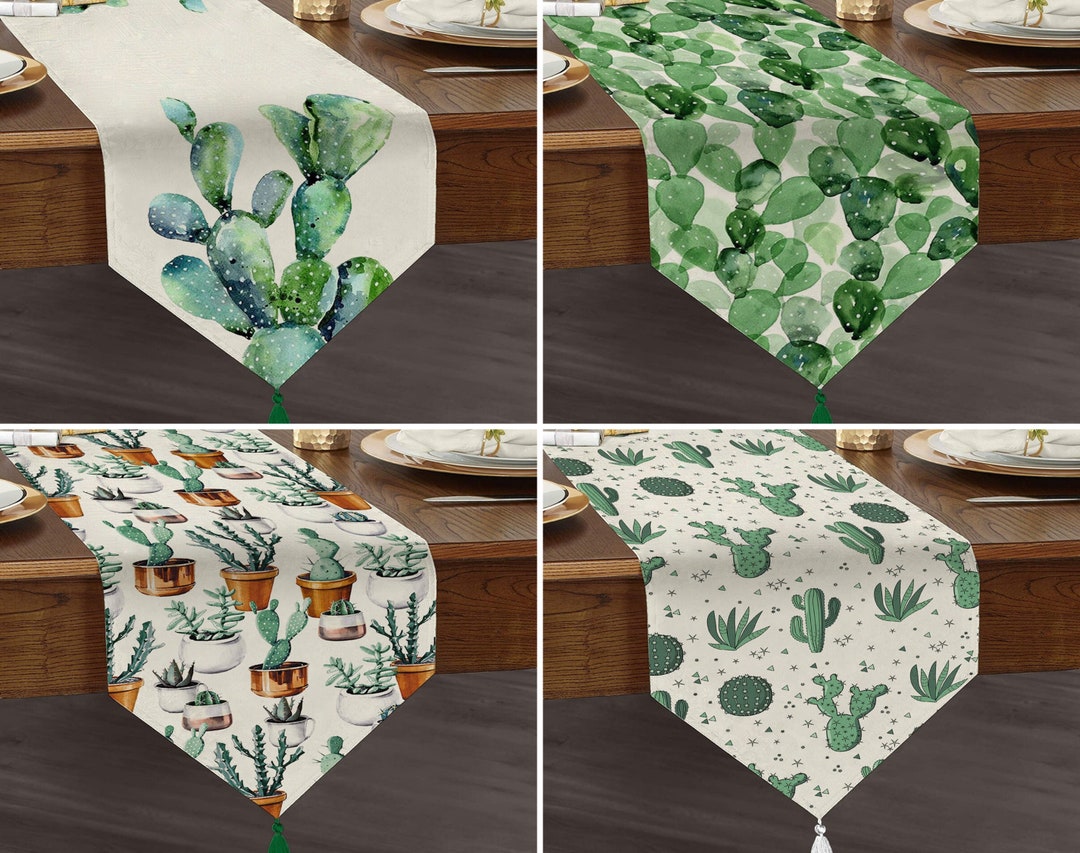 Cactus Triangle Runner, Desert Plant Runner With Tassel, Thorny Flower ...