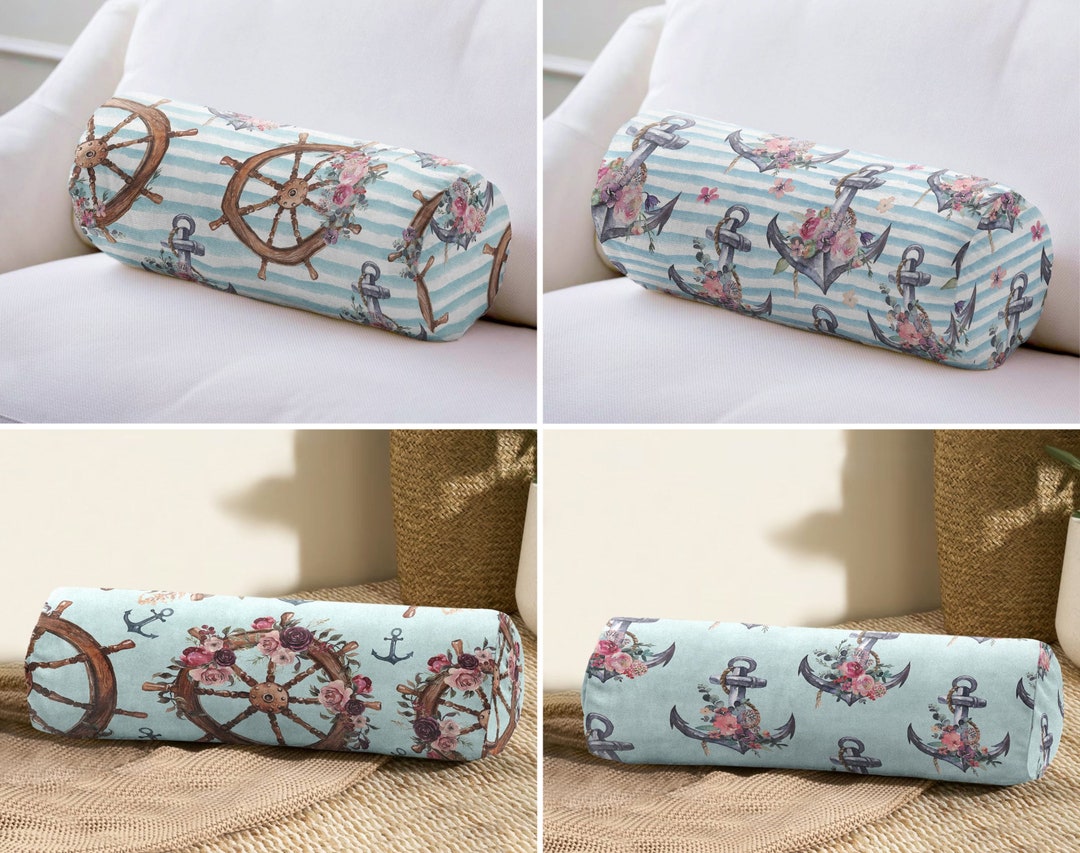 Nautical Bolster Pillow, Anchor Bolster Cushion, Ship Wheel Bolster ...
