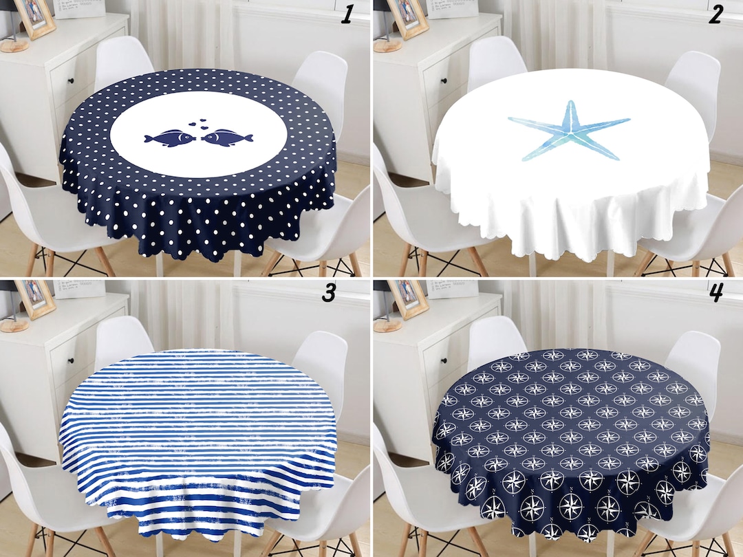 Sea Life Round Tablecloth, Fish Pattern Circle Table Cloth, Starfish ...