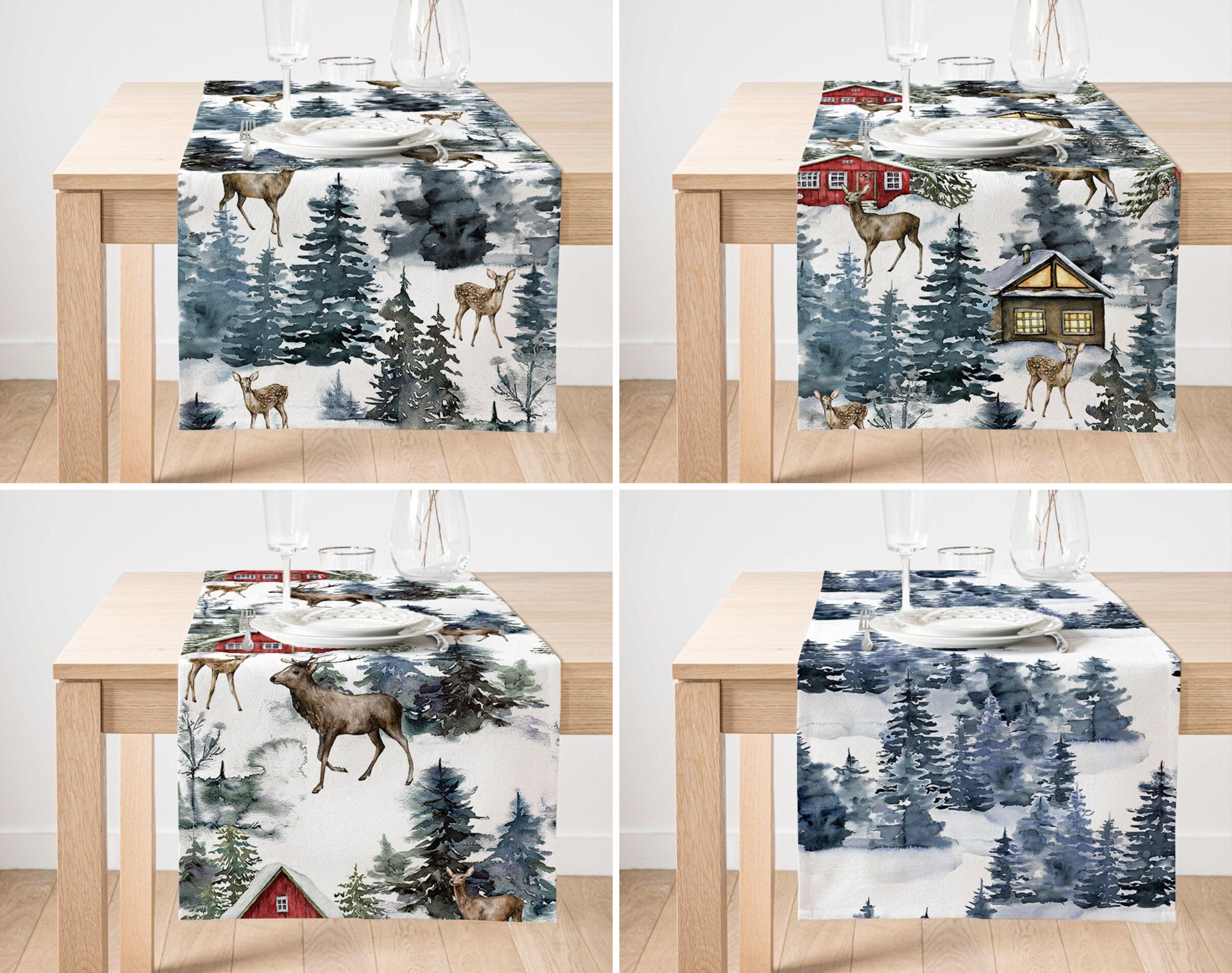 Christmas Table Runner, Deer Table Runner, Snowy Landscape Table Runner ...