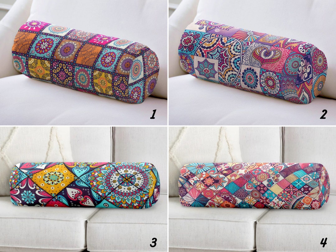 Colorful Ethnic Bolster Pillow, Mandala Design Bolster Cushion ...
