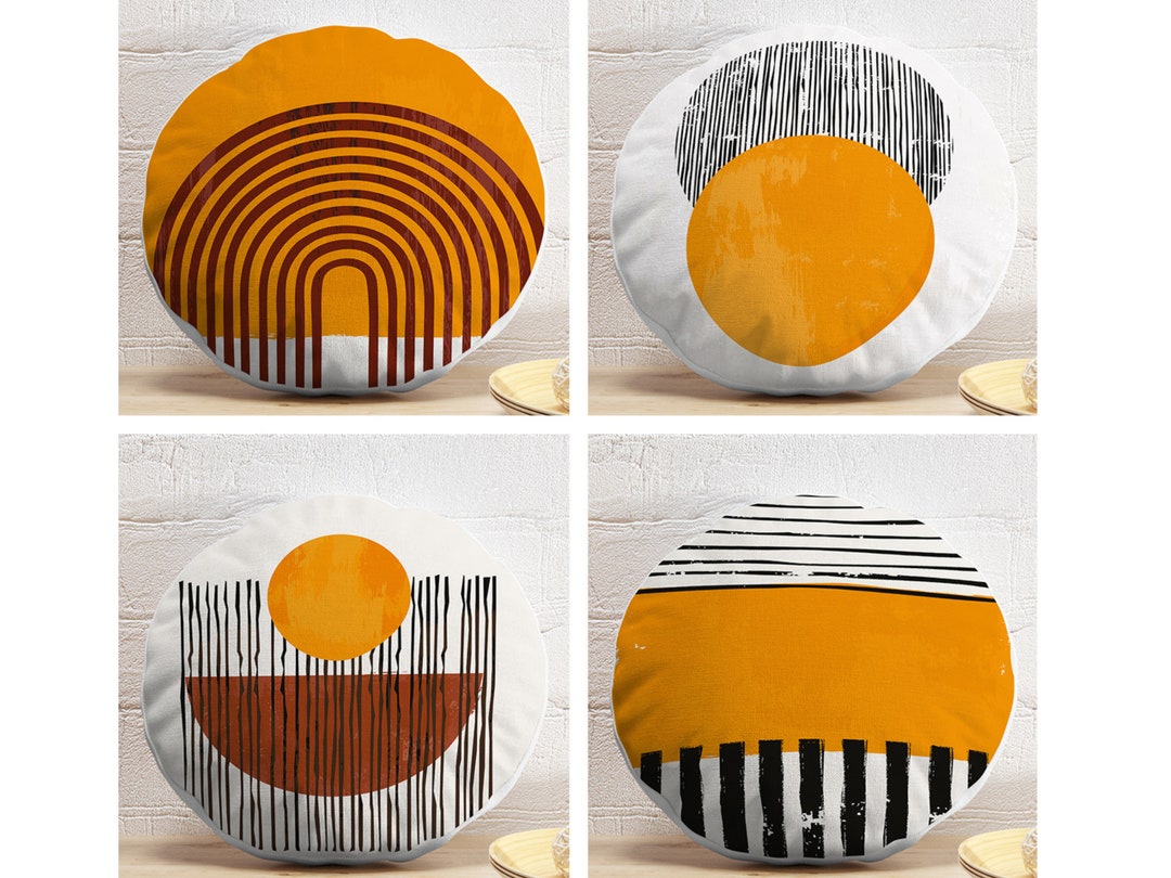 Mid Century Modern Round Pillows, Abstract Circle Pillow, Minimalist ...