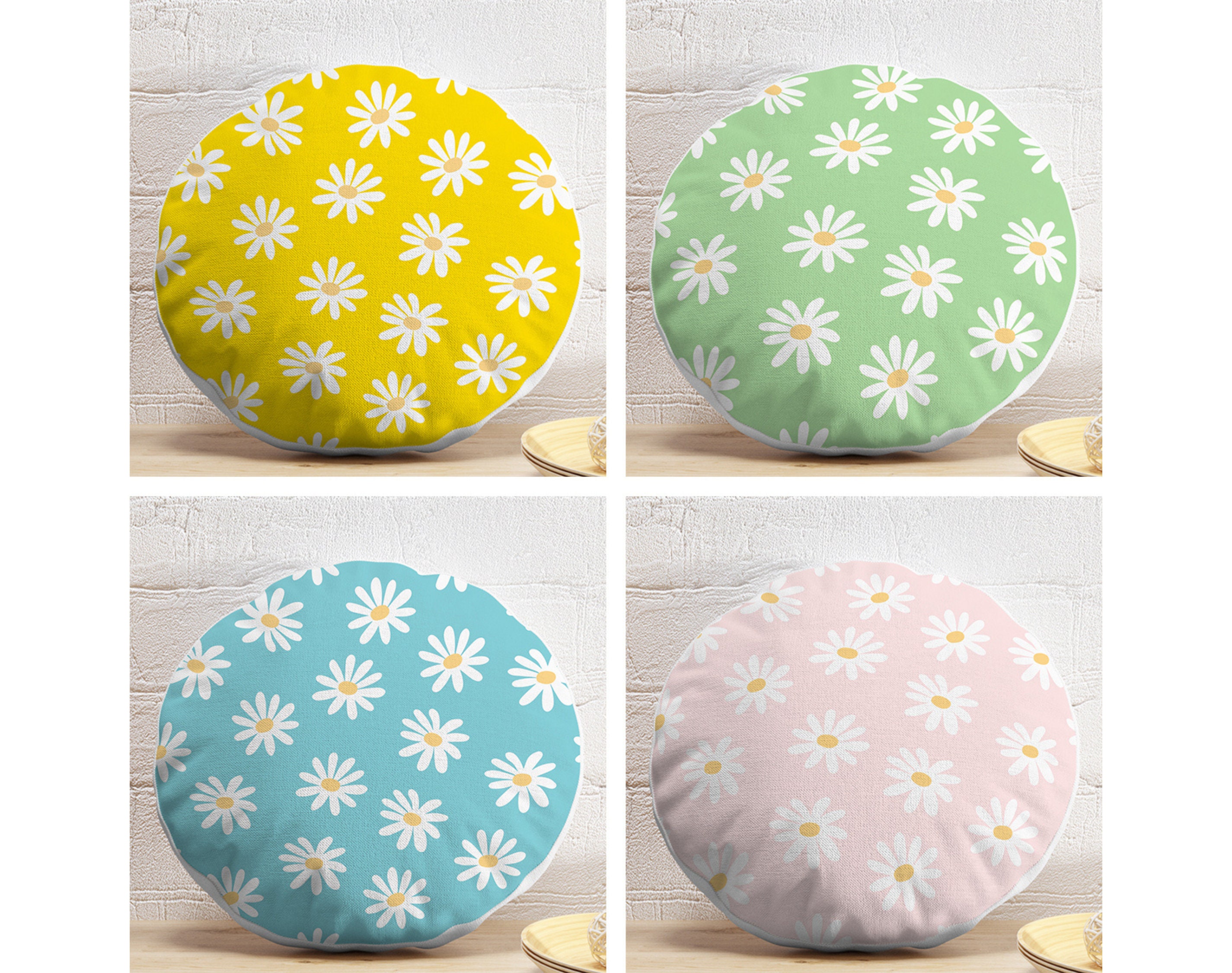Floral Round Pillows Daisy Pattern Circle Pillow Marguerite - Etsy