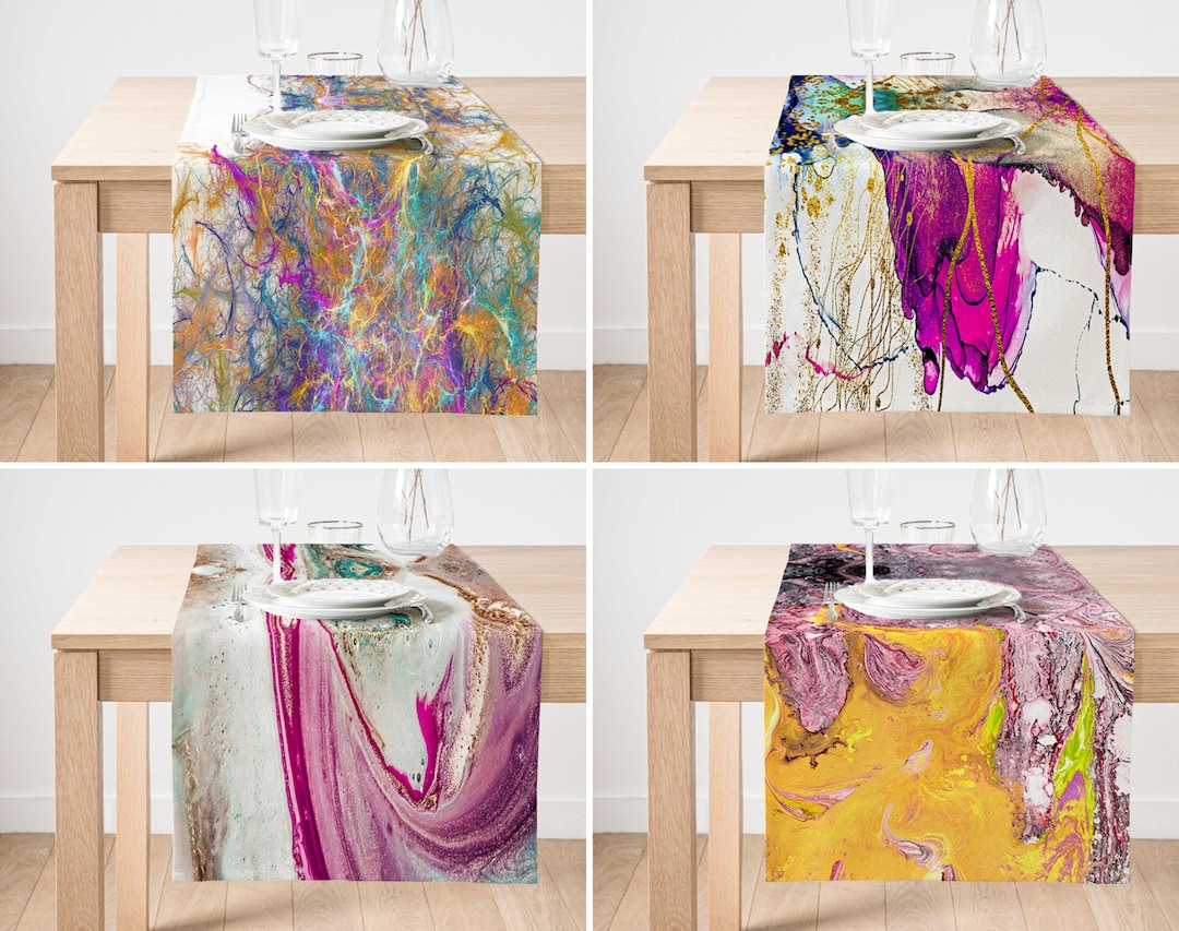Multicolor Table Runner, Paint Splash Table Runner, Watercolor Modern ...