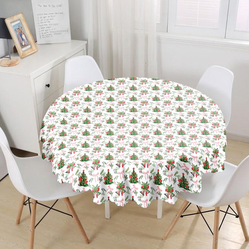 Christmas Tree Round Tablecloths, Christmas Bells Circle Table Linen ...