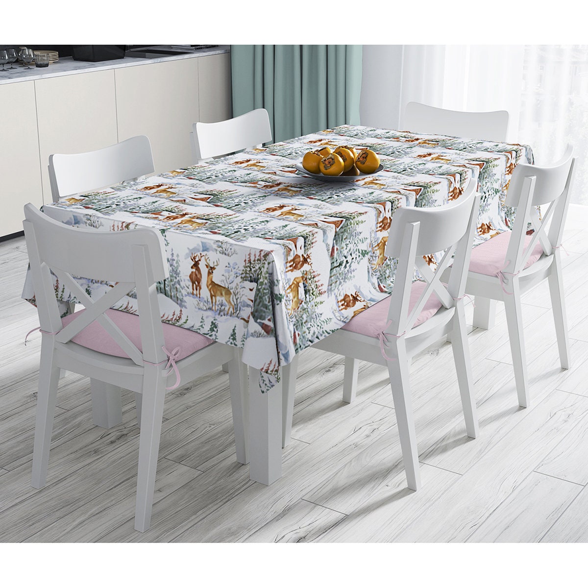 Winter Design Tablecloths, Watercolor Winter Forest Table Cloth ...