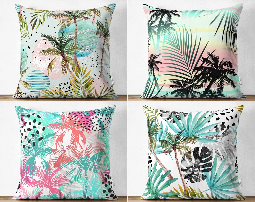 Palm Tree Pillow Covers, Palm Leaves Sofa Pillowcase, Tropical Plant ...
