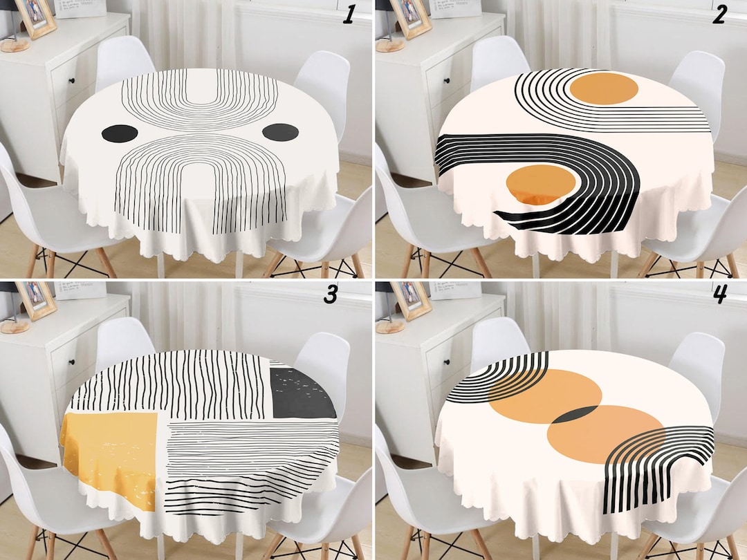 Mid Century Modern Tablecloth, Abstract Round Table Linen, Minimalist ...