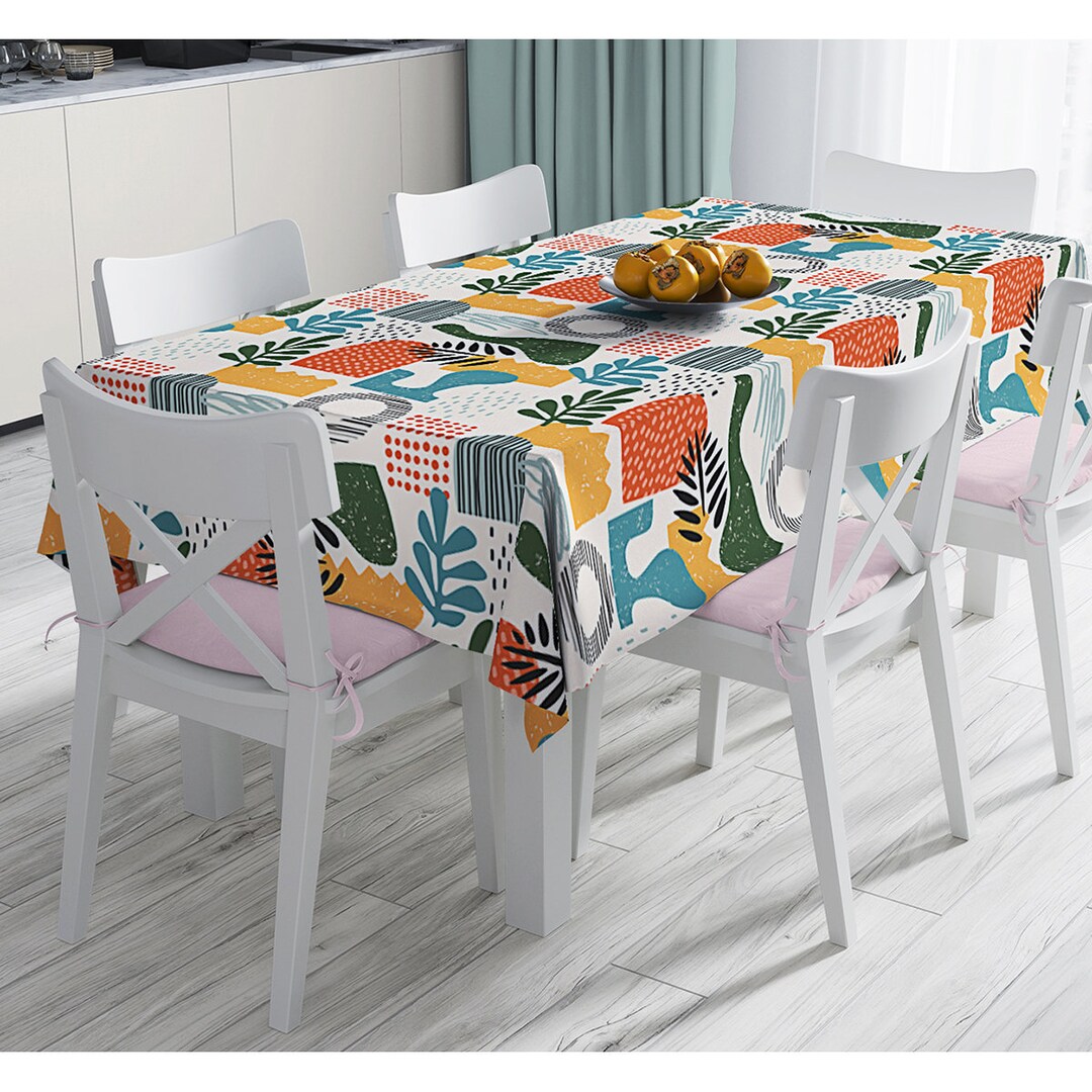 Abstract Boho Tablecloth, Colorful Dots Table Cover, Abstract Shapes ...